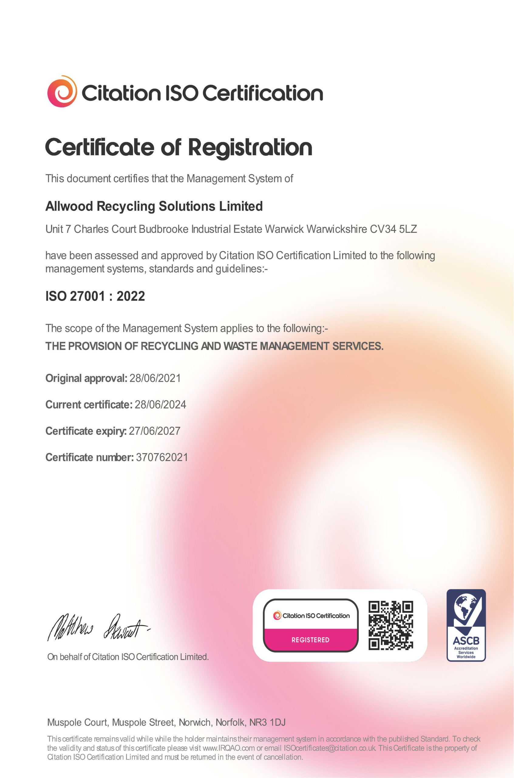 Accreditations - Allwood Recycling Solutions
